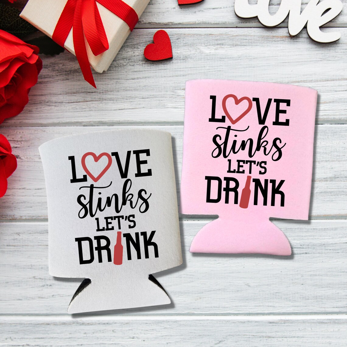 Valentine's Beer Can Coolers, Love Stinks, Let's Drink, Funny Valentine ...