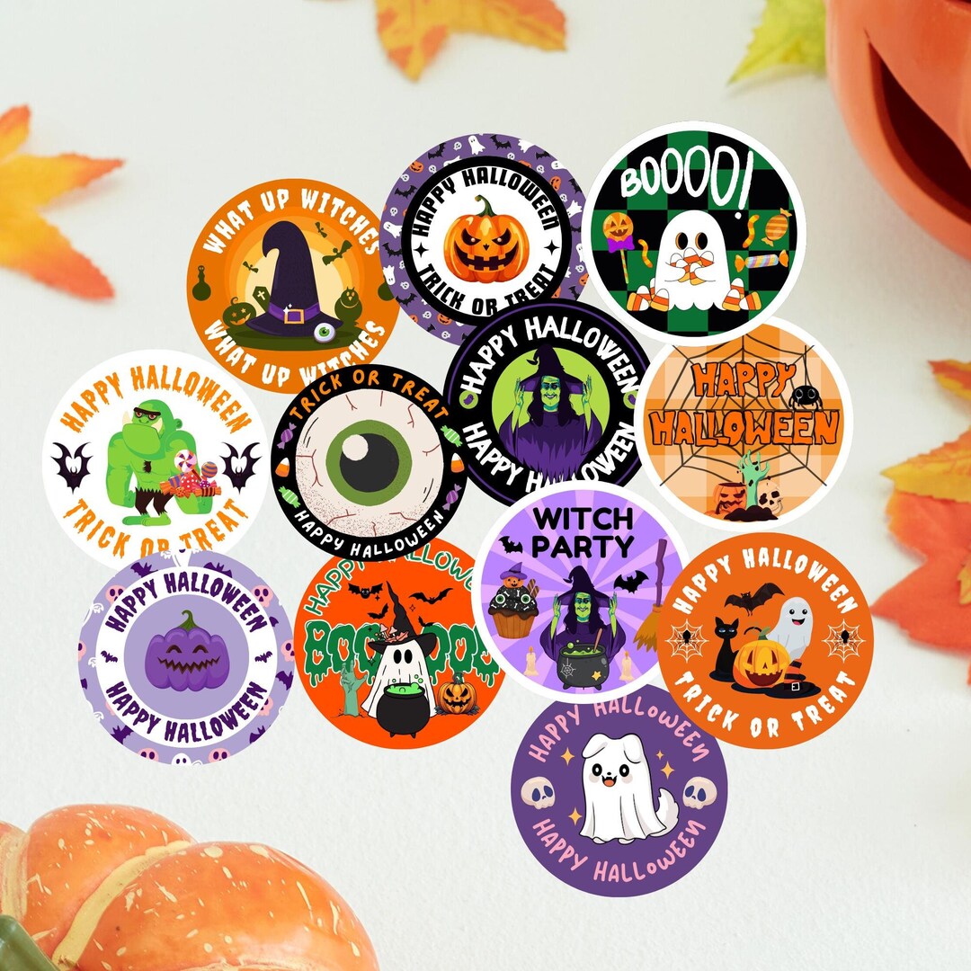 12 Piece Halloween Sticker Set, Trick or Treat Candy Bag Sticker ...