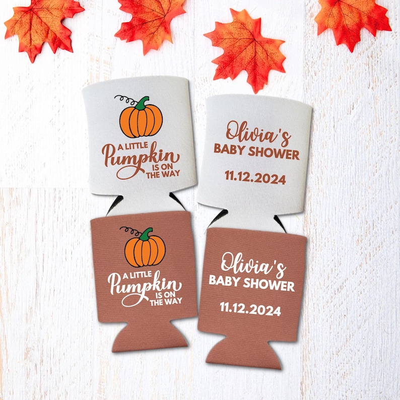 Custom Thanksgiving Baby Shower Can Coolers, A Little Pumpkin is on the ...