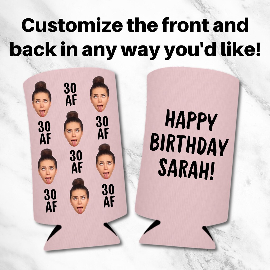 Custom Birthday Skinny Cooler, Custom Photo Face Cut Out Slim Spiked ...