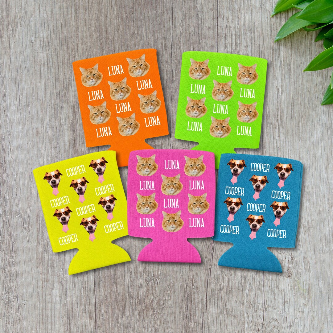 Neon Can Coolers, Custom Photo Coolies, Pet Party Favors, Fur Parent ...