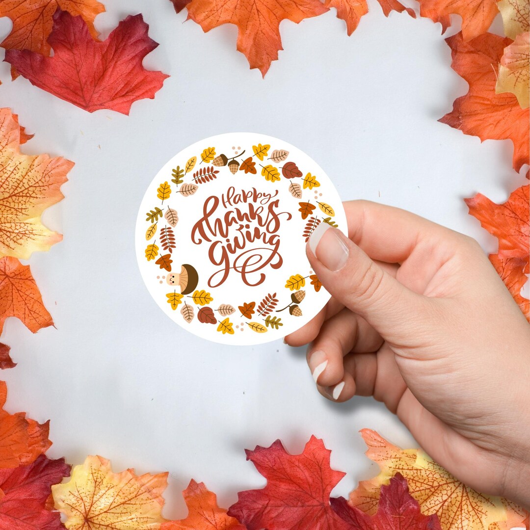 12 Piece Happy Thanksgiving Sticker Sheet, Round Happy Thanksgiving ...