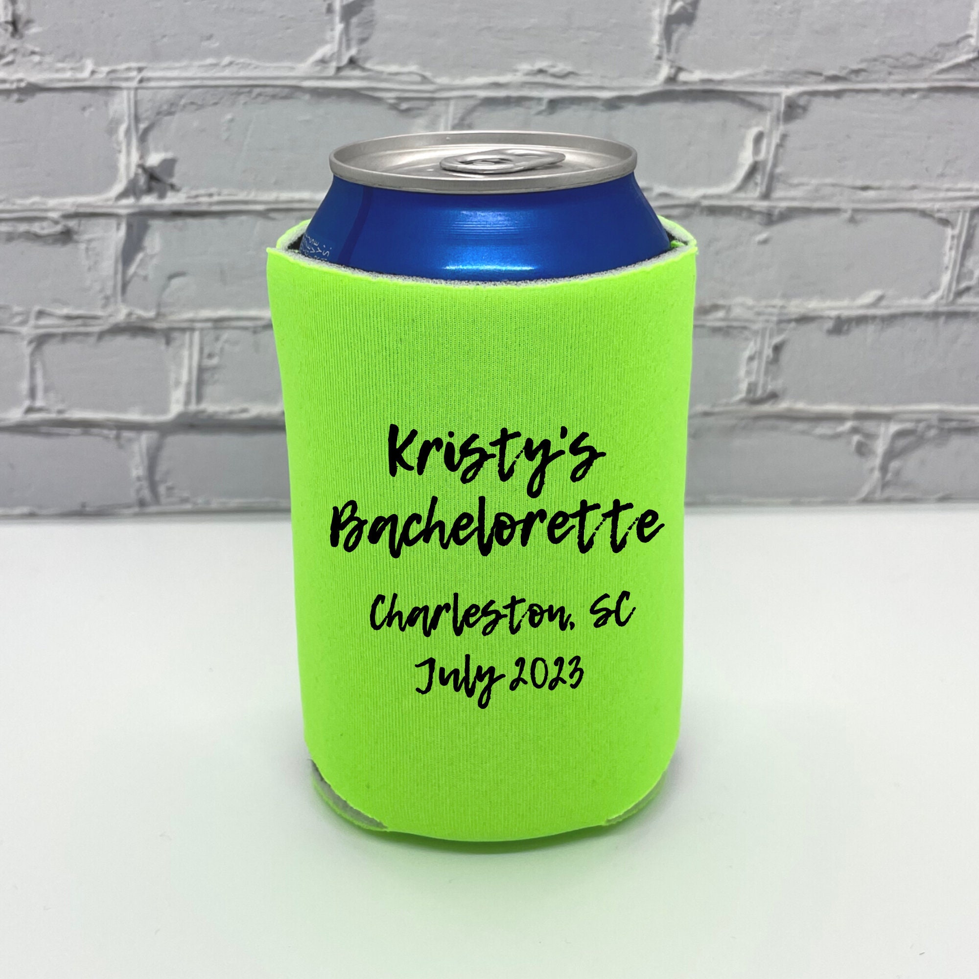 Neon Bachelorette Party Can Coolers, Custom Beer Hugger, Wedding Party ...