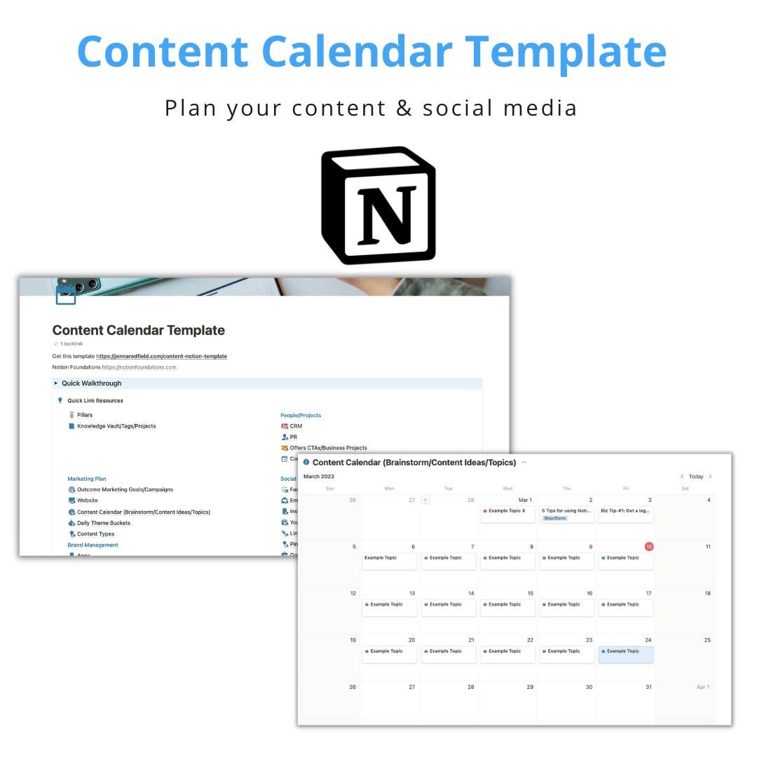 Notion Content Calendar Template Social Media Planning - Etsy