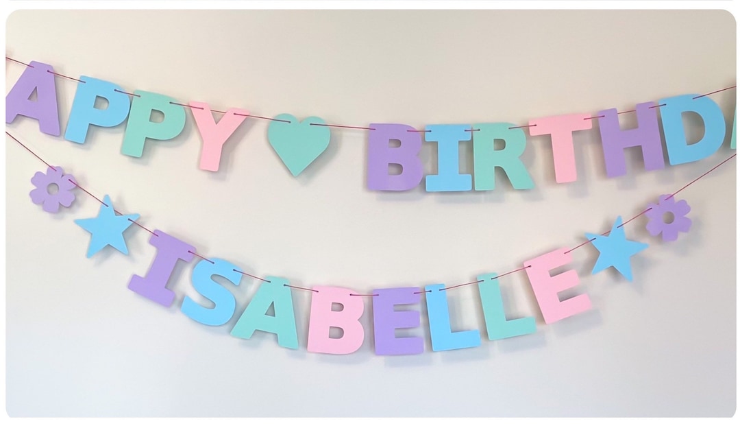 Personalised Birthday Bunting in Pastel Colours - No Age - SINGLE NAME ...