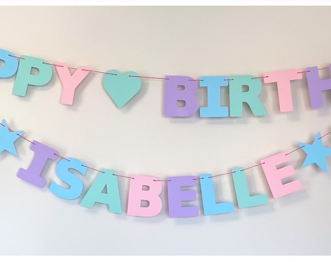 Personalised Birthday Bunting in Pastel Colours No Age SINGLE NAME Die ...