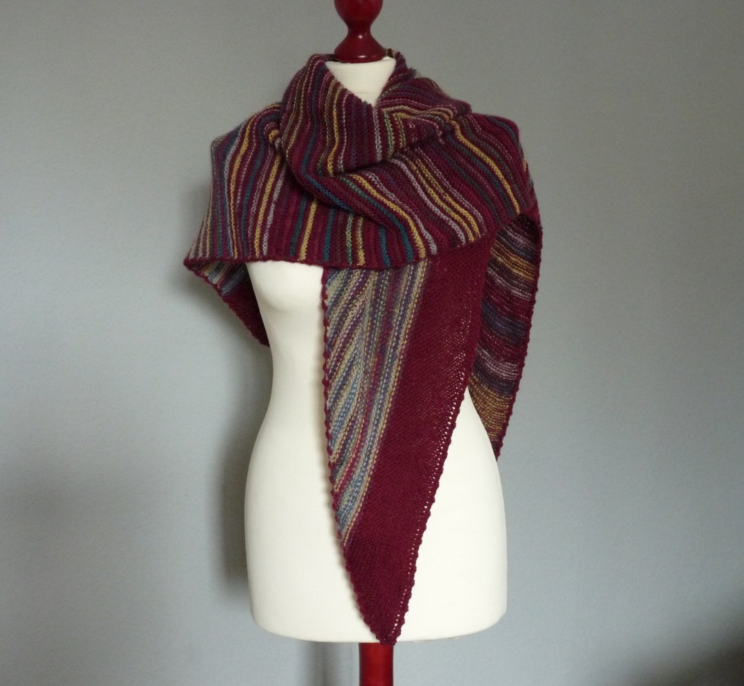 Multi Color Shawl Knitted Shawl in Shades of Dark Red and - Etsy