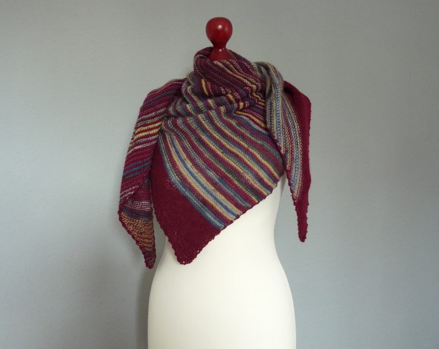Multi Color Shawl Knitted Shawl in Shades of Dark Red and - Etsy