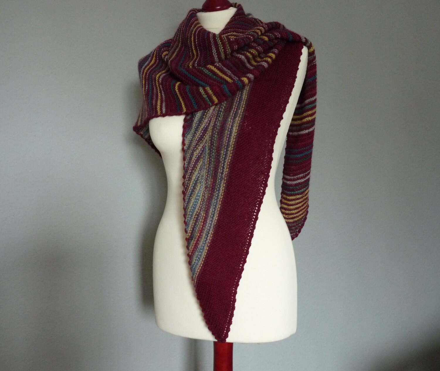 Multi Color Shawl Knitted Shawl in Shades of Dark Red and - Etsy