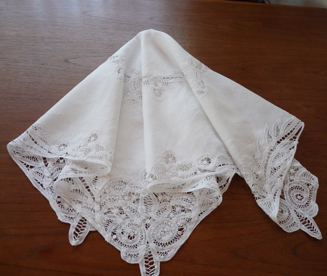 Small Handmade Battenburg Tablecloth, Lace White Cotton Tablecloth - Etsy