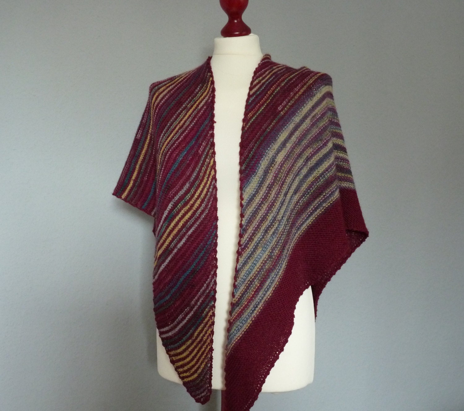 Multi Color Shawl Knitted Shawl in Shades of Dark Red and - Etsy