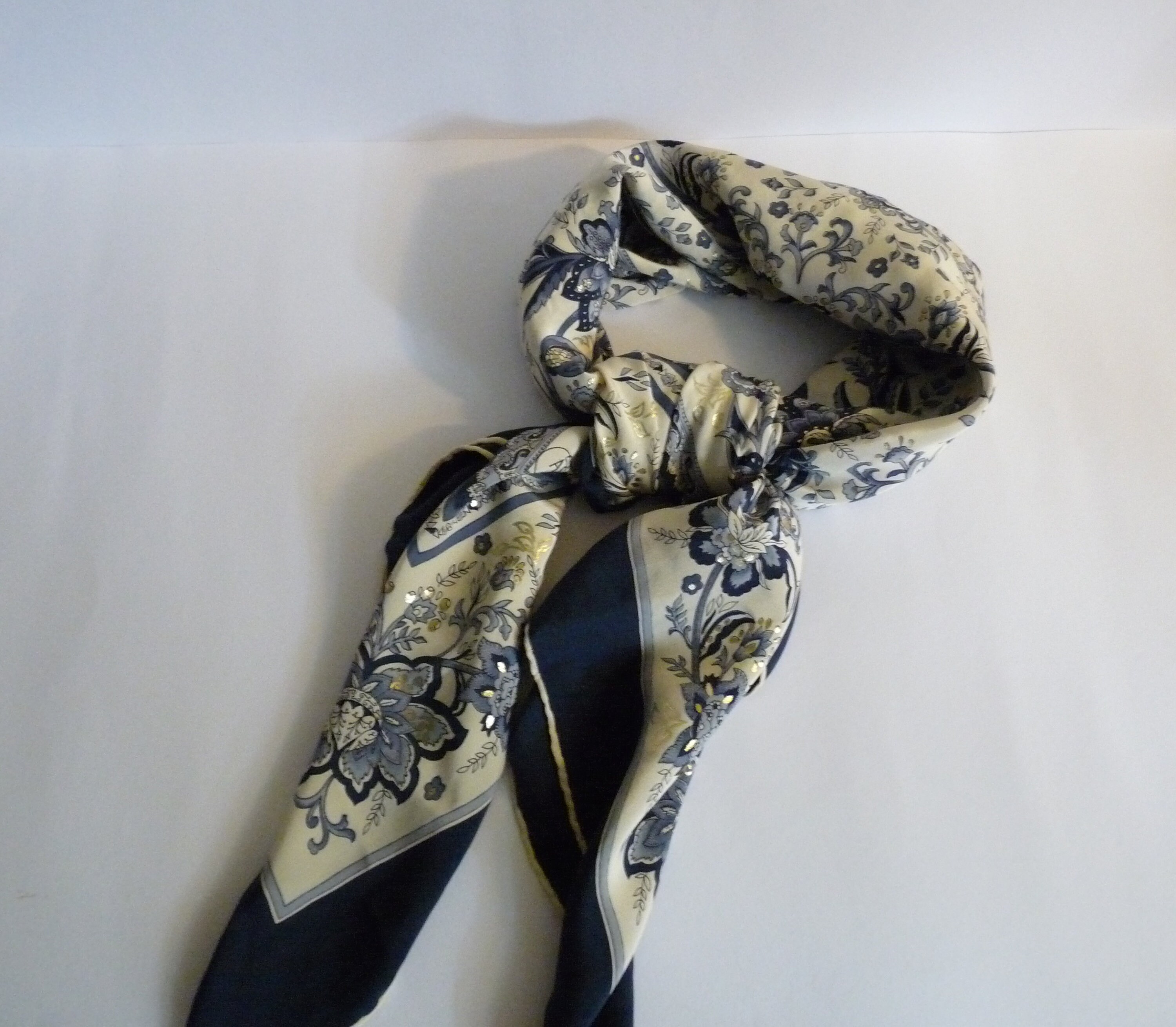 Vintage Silk Floral Scarf, Very Large Head Scarf, Pure Silk Floral ...