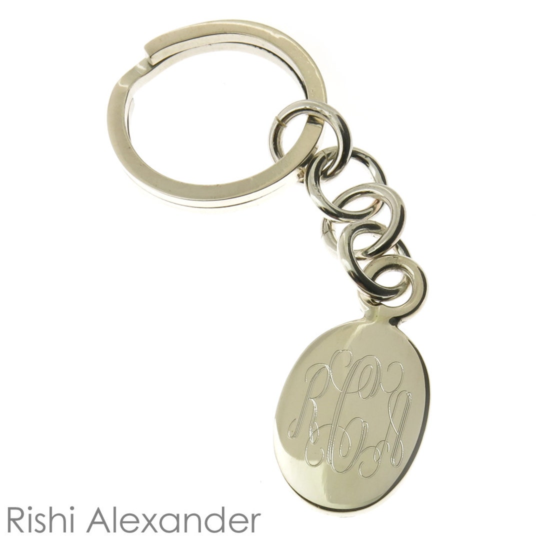 925 Sterling Silver Oval Keychain With Key Ring Monogrammed Engraving ...