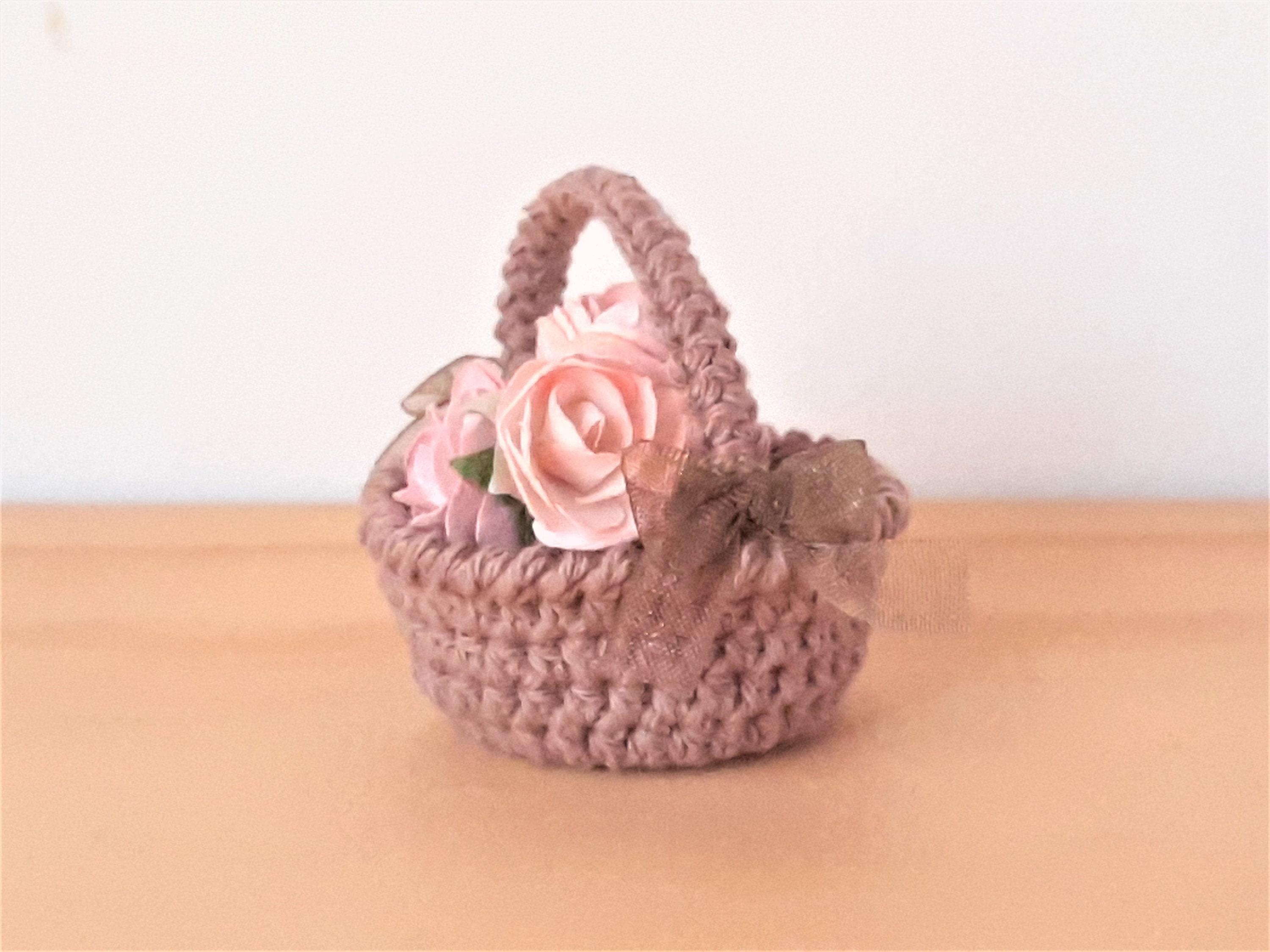 Small Brown Basket With Ribbons Miniature Crochet Basket - Etsy