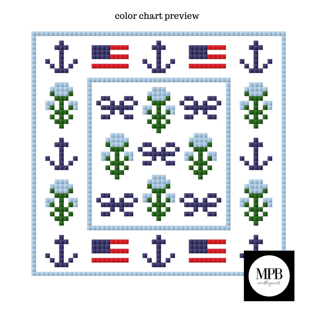 Anchor Liberty 13 MESH Digital Needlepoint Chart American Flag Flower ...