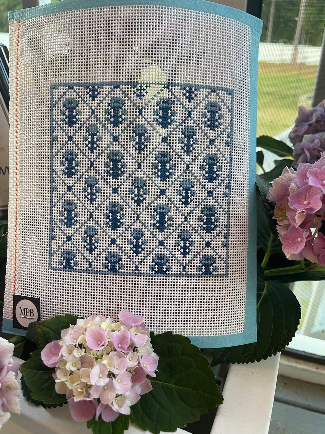 PRE-ORDER the Maggie 13 MESH Handpainted Flower Block Print Needlepoint ...