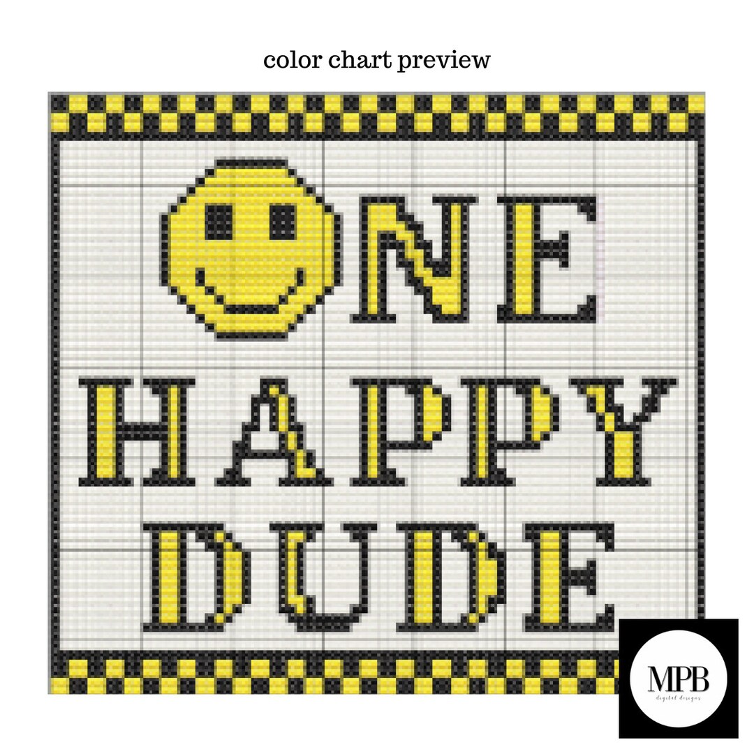 One Happy Dude Smiley Face First Birthday Needlepoint Digital Chart - Etsy