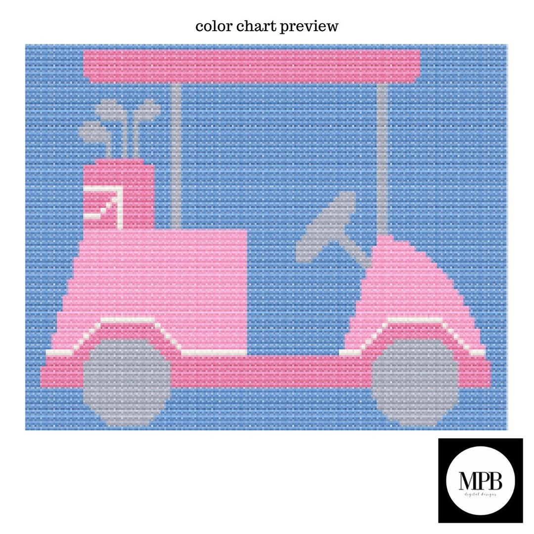 Pink Golf Cart Needlepoint Digital Chart - Etsy