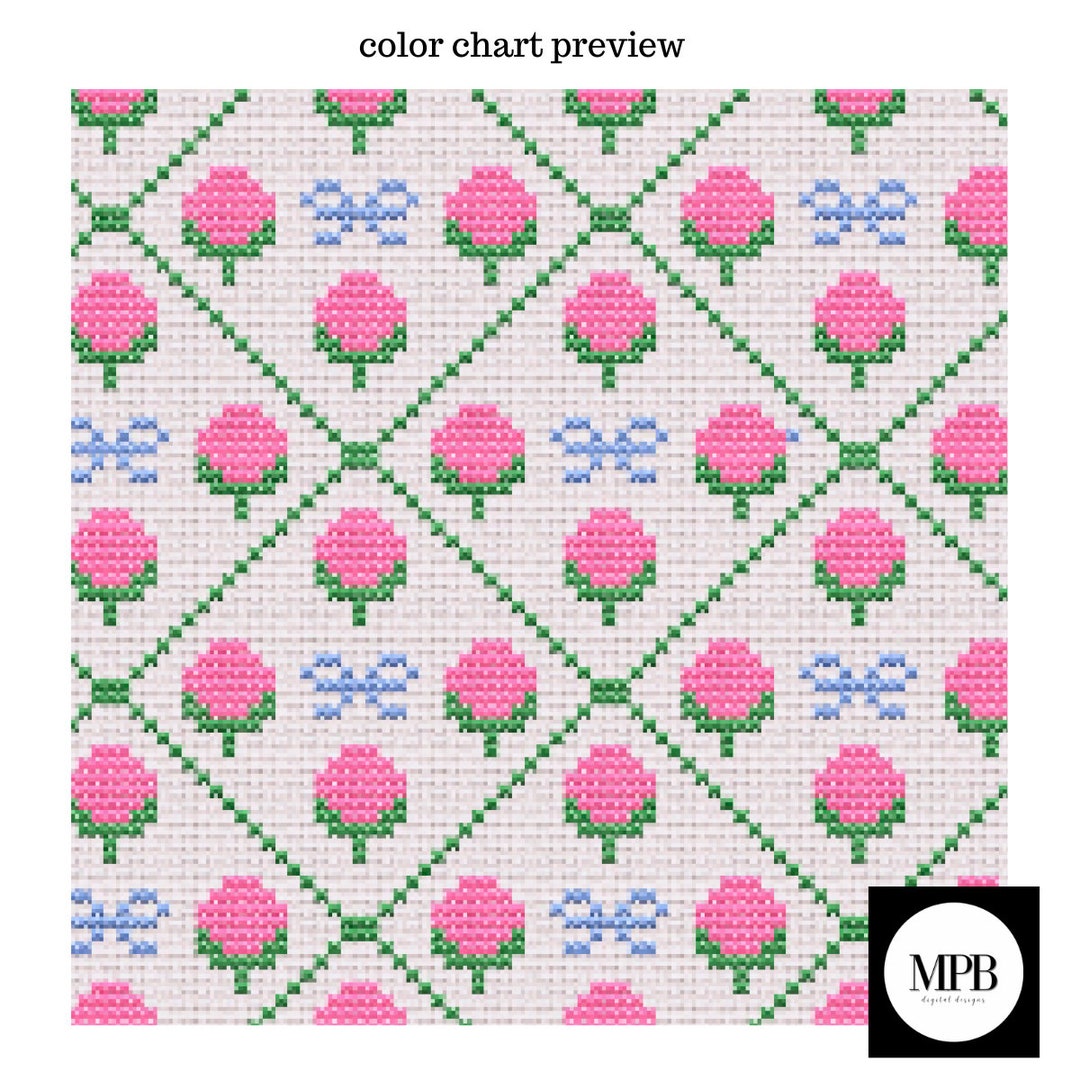 Pink Flower Bow Needlepoint Digital Chart - Etsy
