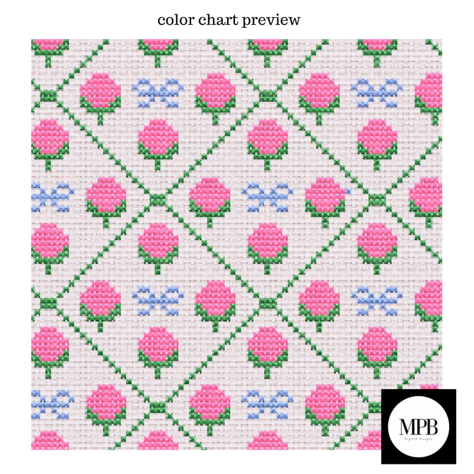 Pink Flower Bow Needlepoint Digital Chart - Etsy