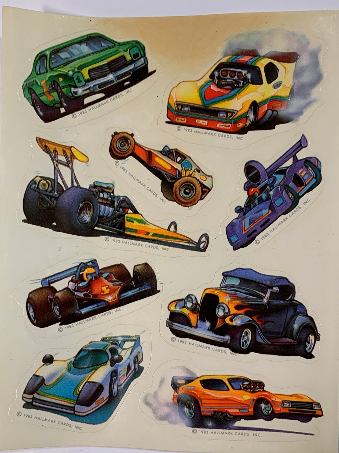 Racing Cars Stickers Hallmark Cards Single Sticker Sheet 1983 Comics ...