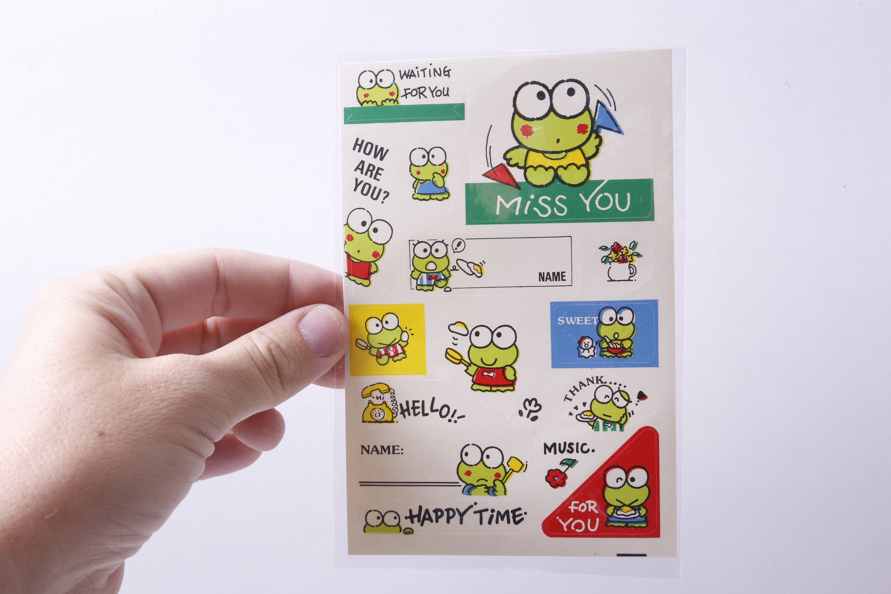Sanrio, Keroppi, Frog, Sticker Sheet, Phrases, Friendship, Hello, Thank ...