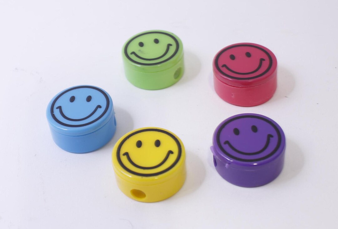 Smiley Faces, 80s Pencil Sharpeners, Set of 5, Colorful, School, Office ...
