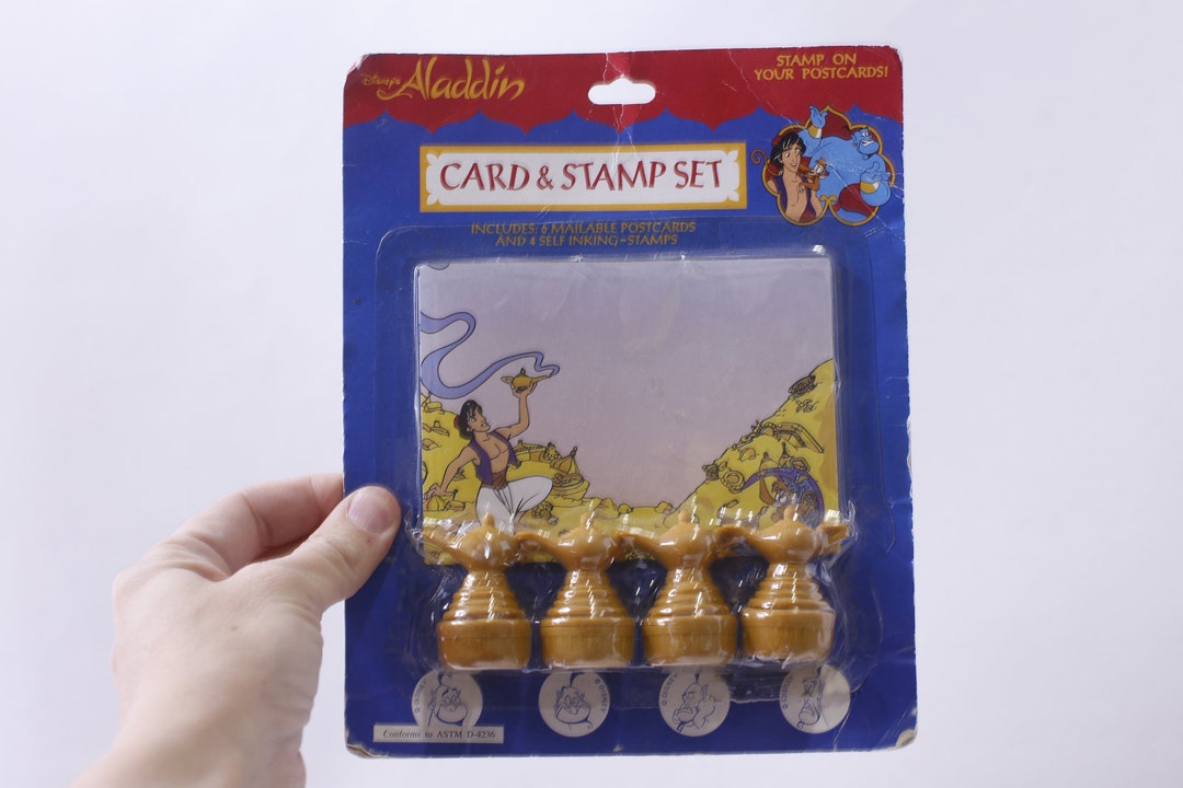 Disney Aladdin, Card & Stamp Set, 6 Mailable Postcards, 4 Self-inking ...