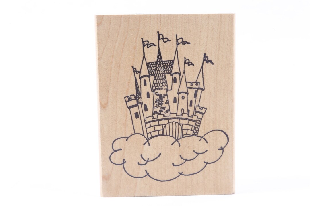 Castle, Clouds, Towers, Flags, Fairy Tale, - Message Stamp - Wooden ...