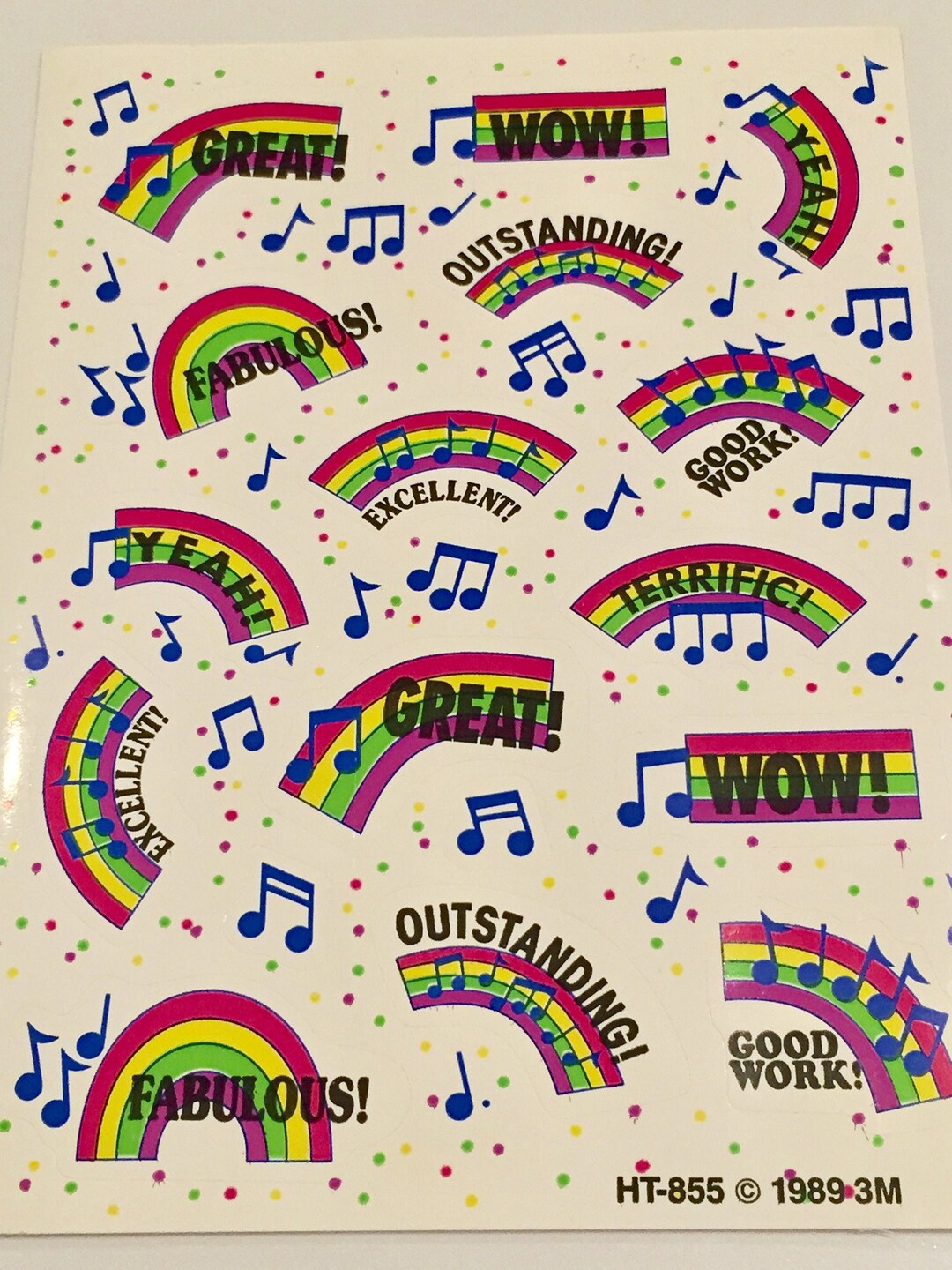 Music Notes and Rainbows Encouragement, Single Sticker Sheet, 1989 ...