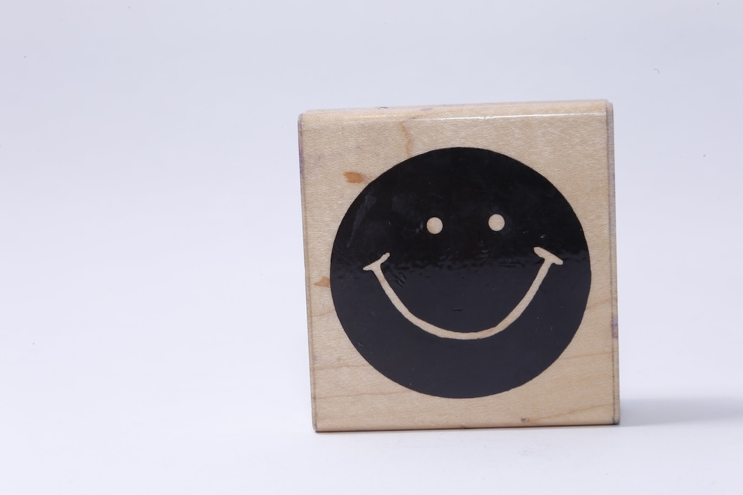 Smile, Emoji, Round, Face, Message Stamp, Wooden, Rubber, Stamp ...