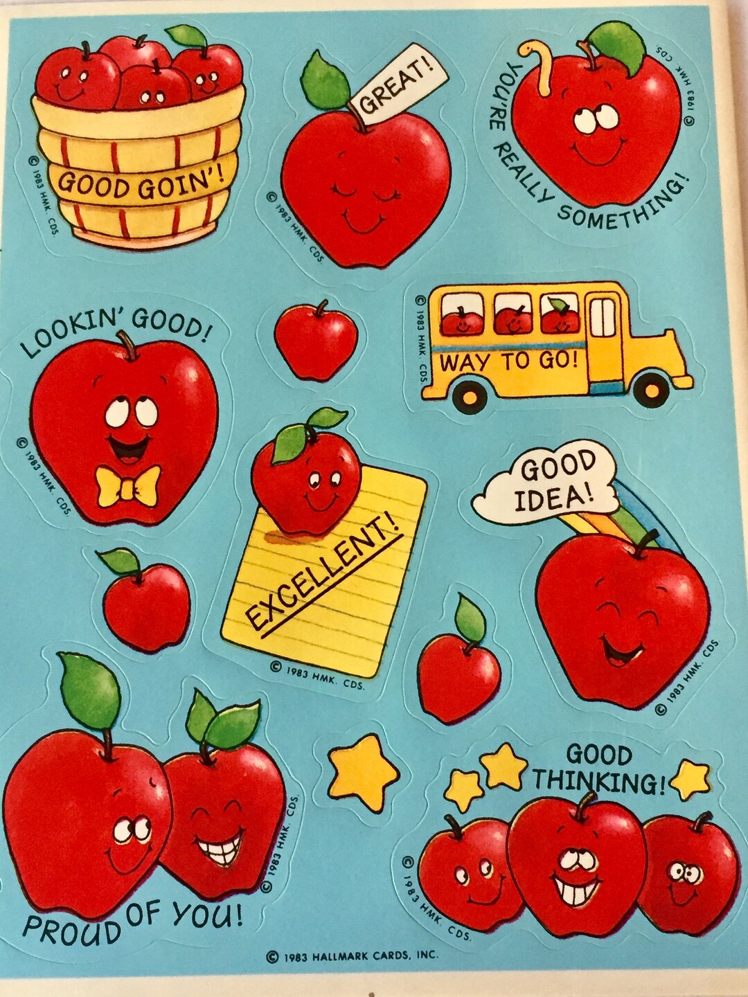 Cute Good Job Apples Teacher Grade Vintage Single Sticker Sheet 1980 ...
