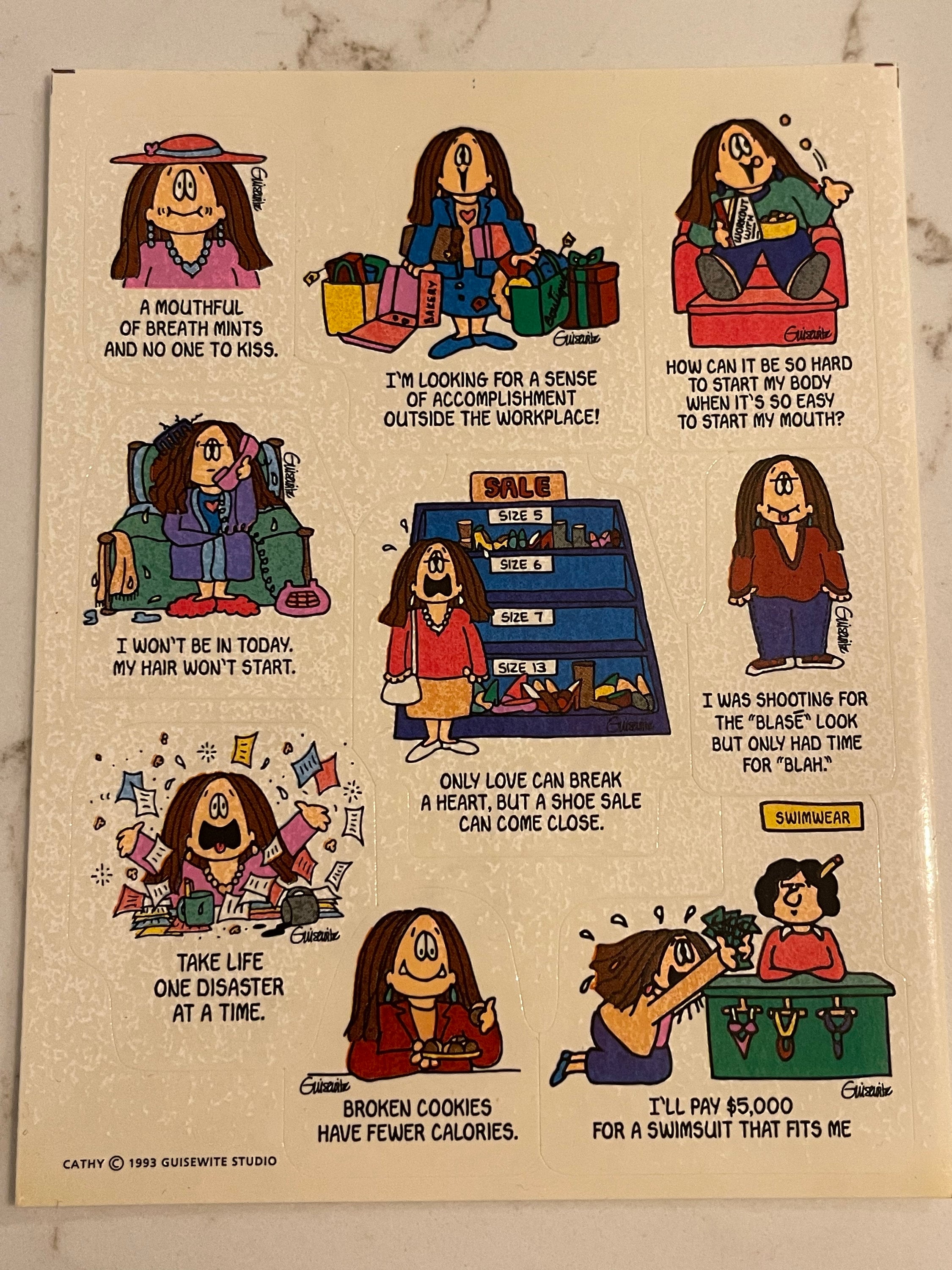 Cathy, Woman, Humorous Sayings, Shopping, Fashion, Sticker Sheet, 1993 ...