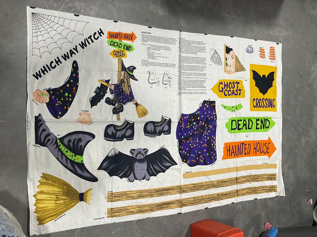 Which Way, Witch, Fabric Panel, Halloween, DIY, Sewing, Craft, Home ...