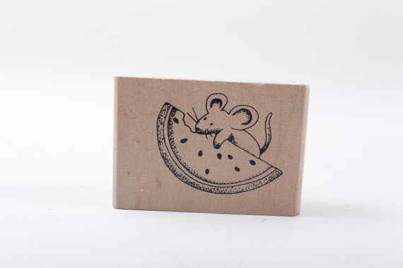 Mouse Eating Watermelon Stamp Message Stamp Rubber Stamp | Etsy