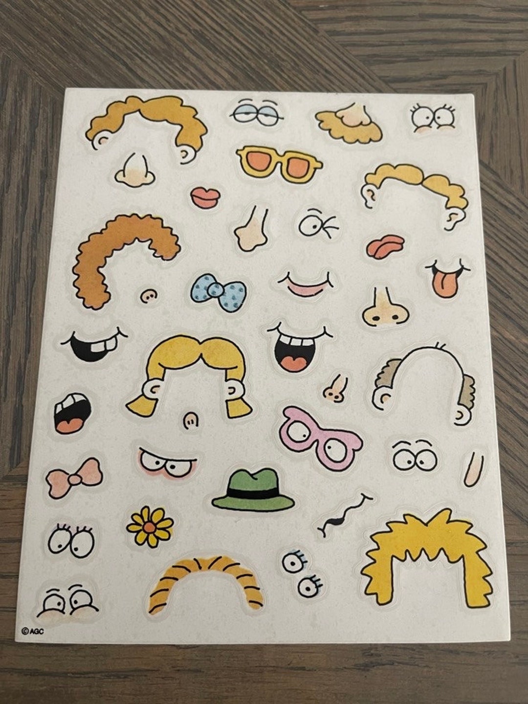 Vintage, Cute Faces, Eyes Nose Ears, Full Sticker Sheet, 90s 231014 ...