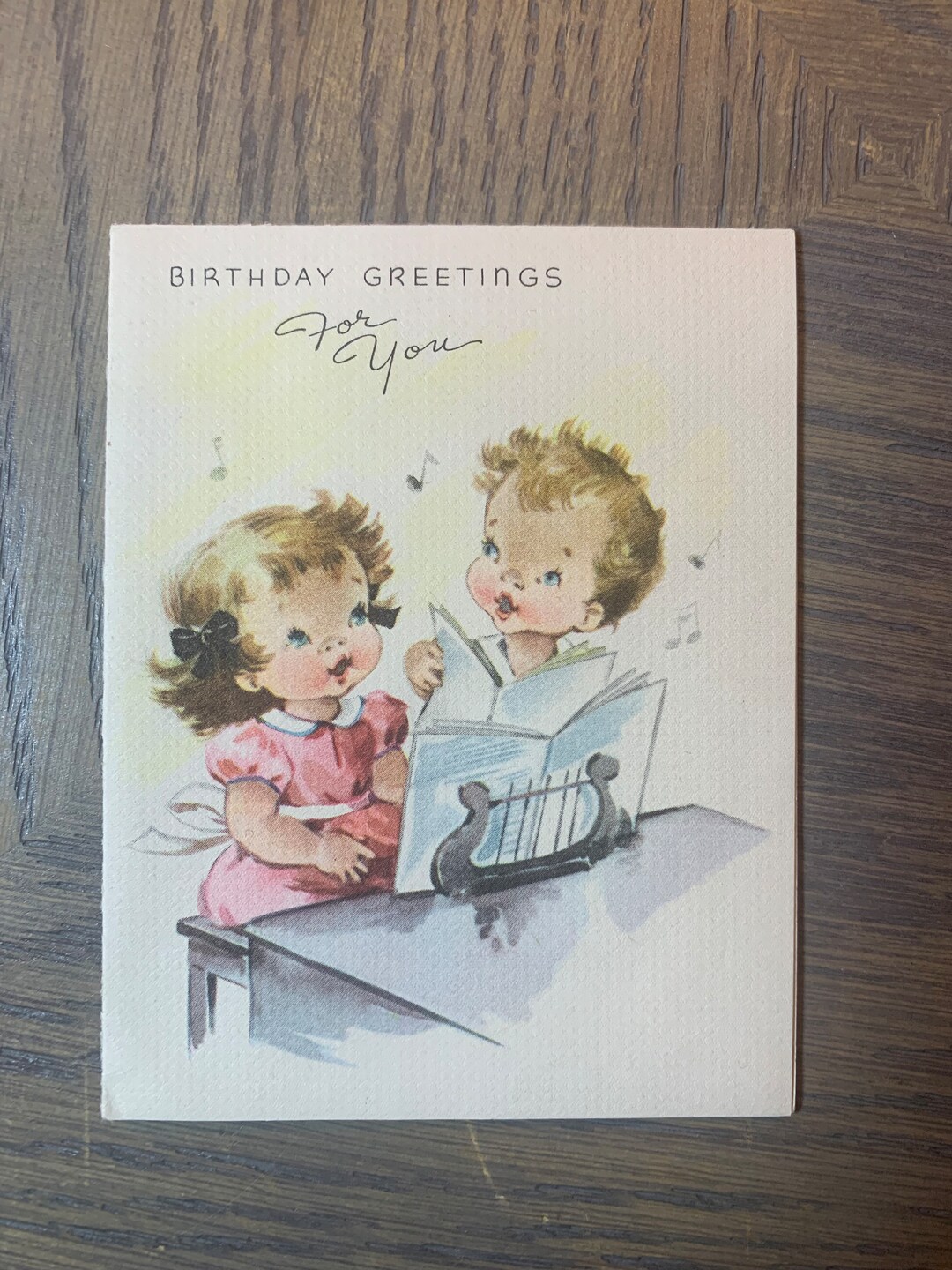 Girl and Boy Singing, Birthday Greetings for You, Vintage Greeting Card ...