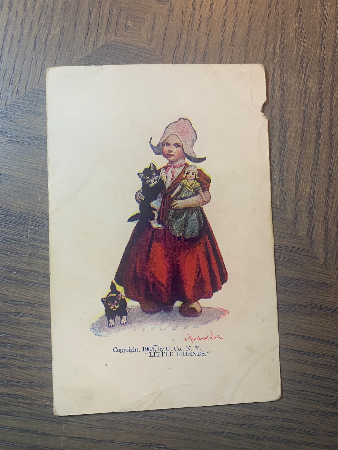 Bernhardt Wall, Little Friends, Post Card, 1905, Girl With Kittens ...