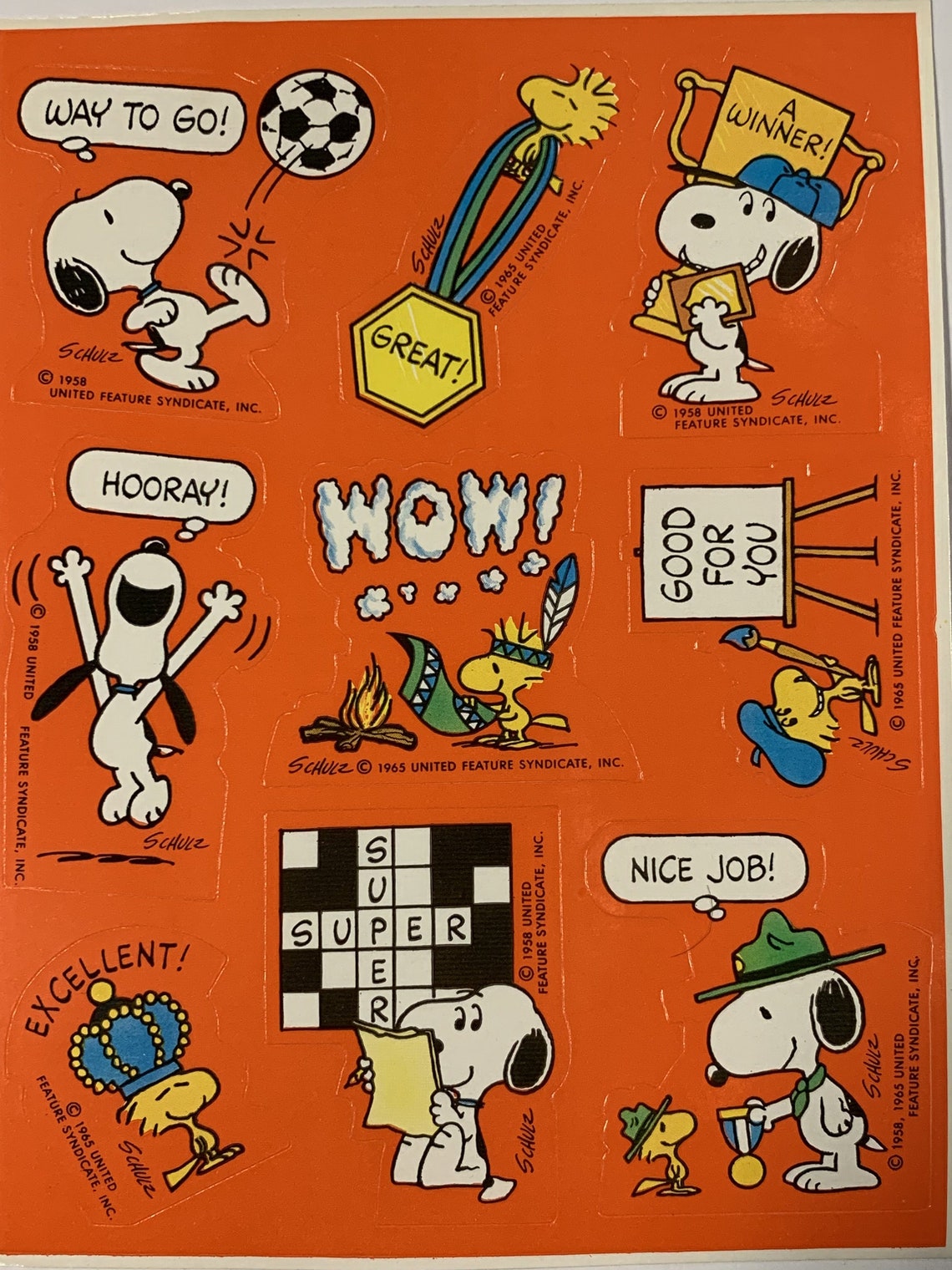 Peanuts Encouragement Stickers Vintage Single Sticker Sheet 1980 Scrap ...
