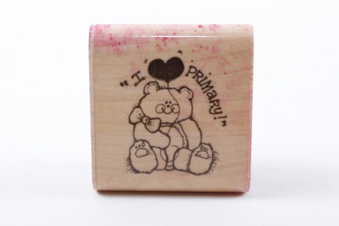 I Love Primary LDS Mormon Utah Children Heart Cute Bear Wooden Rubber ...