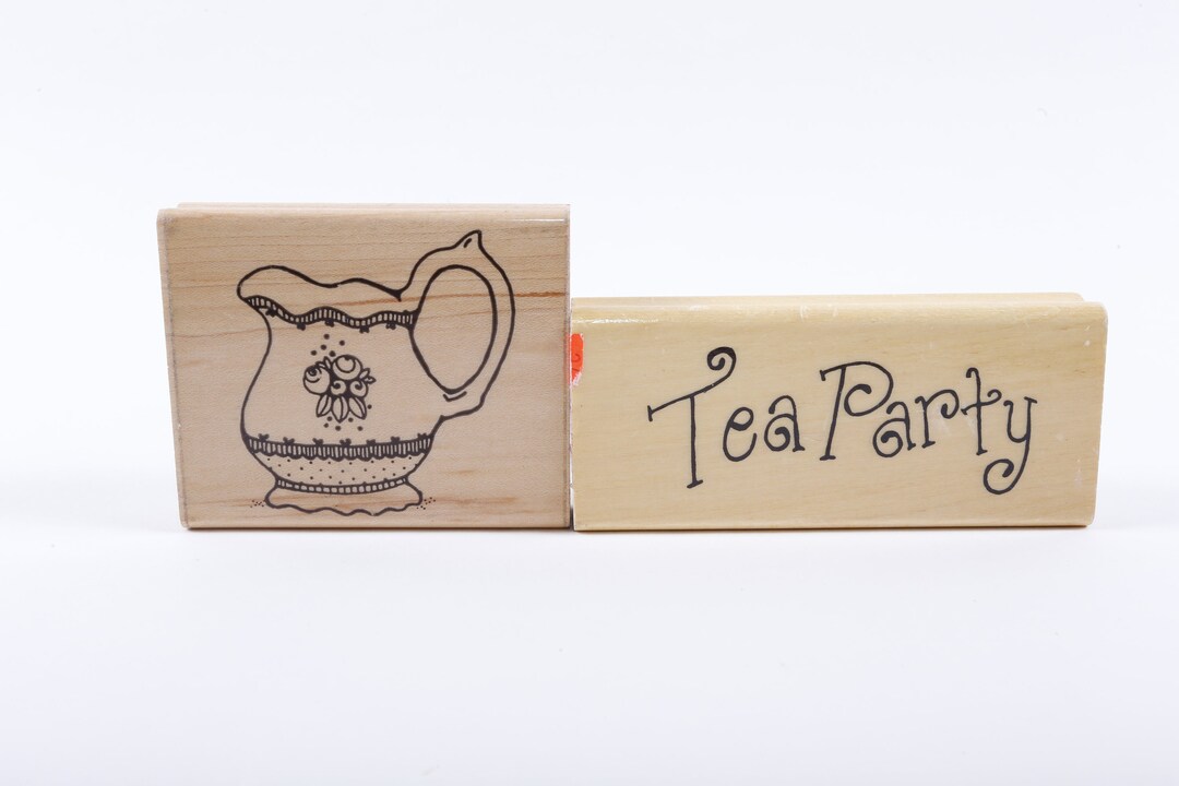 Tea Party Teapot Jug - Stamp Set Wooden Rubber Message Stamps - Vintage ...