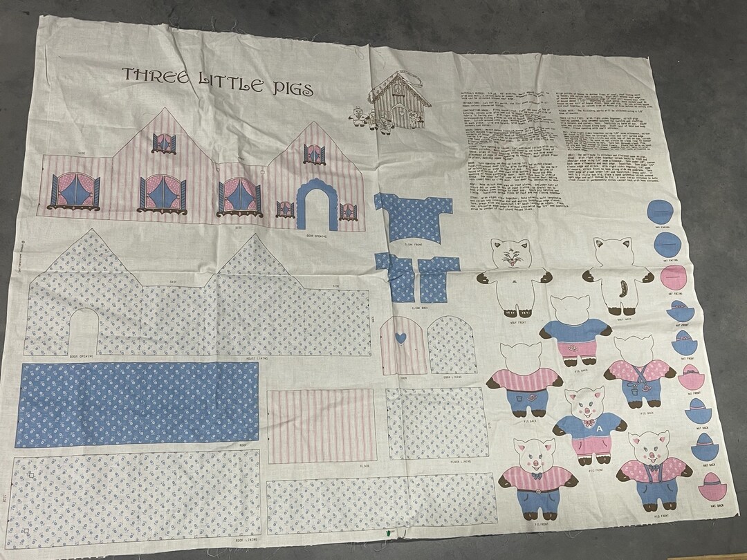Three Little Pigs, Fabric Panel, Cut-out Kit, House, Pigs and Wolf, Toy ...