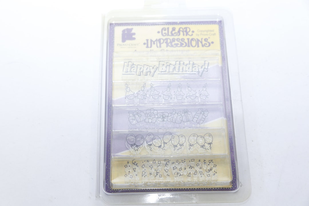 Clear Impressions, Birthday, Cakes, Balloons, Presents, Acrylic, Stamp Set, Wooden, Rubber ...