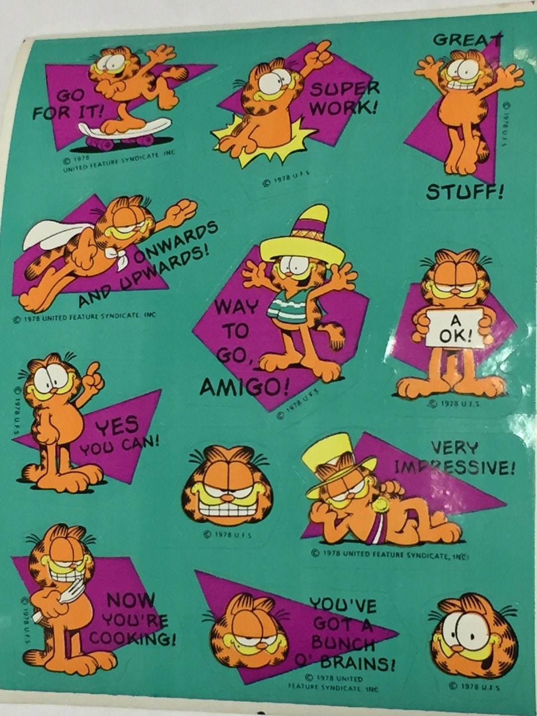 Garfield 80s Vintage Single Sticker Sheet 1980's Sticker Collecting ...