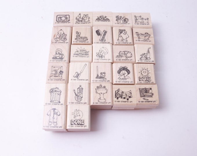 Daily Routine, Night and Day, Chores, Stamp Set, Wooden, Rubber ...