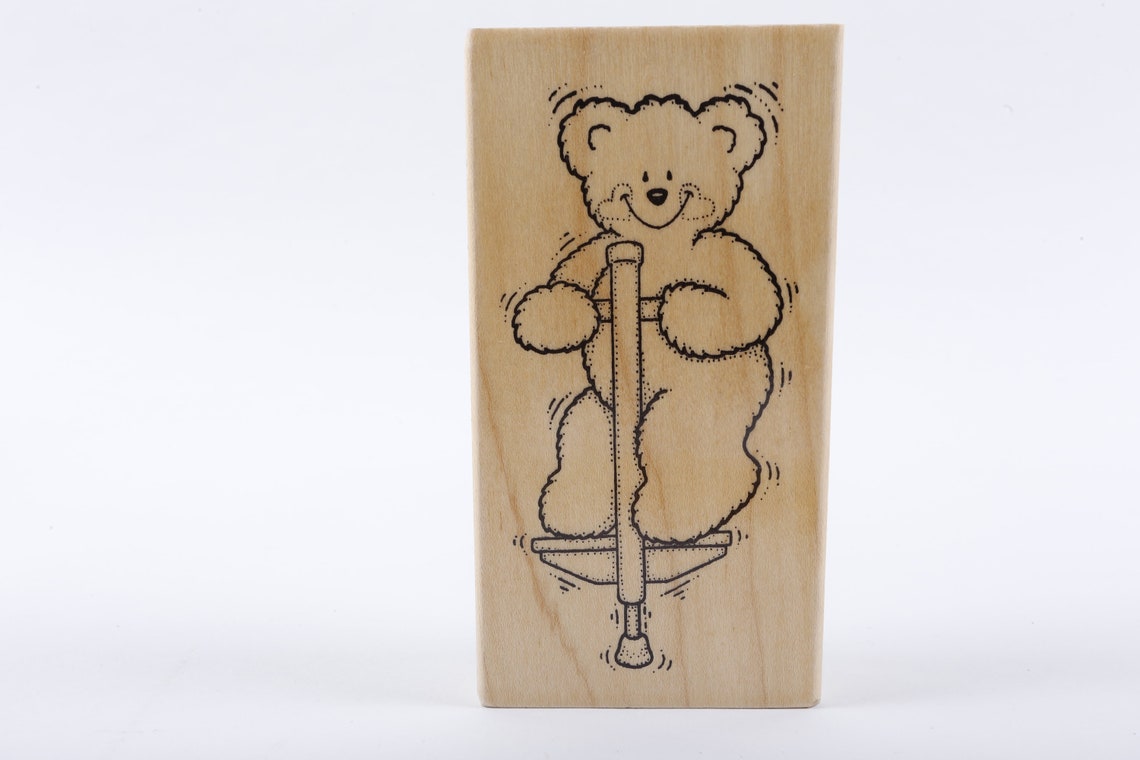 Teddy Bear Jumping Pogo Stick Animal Message Stamp Country - Etsy