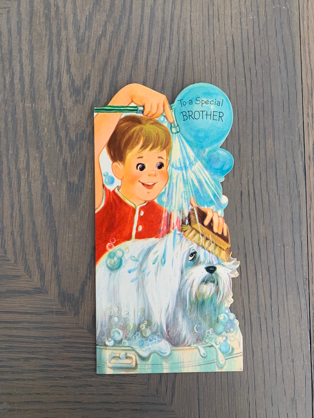 To a Special Brother, Boy Washing His Dog, Vintage Used Greeting Card ...