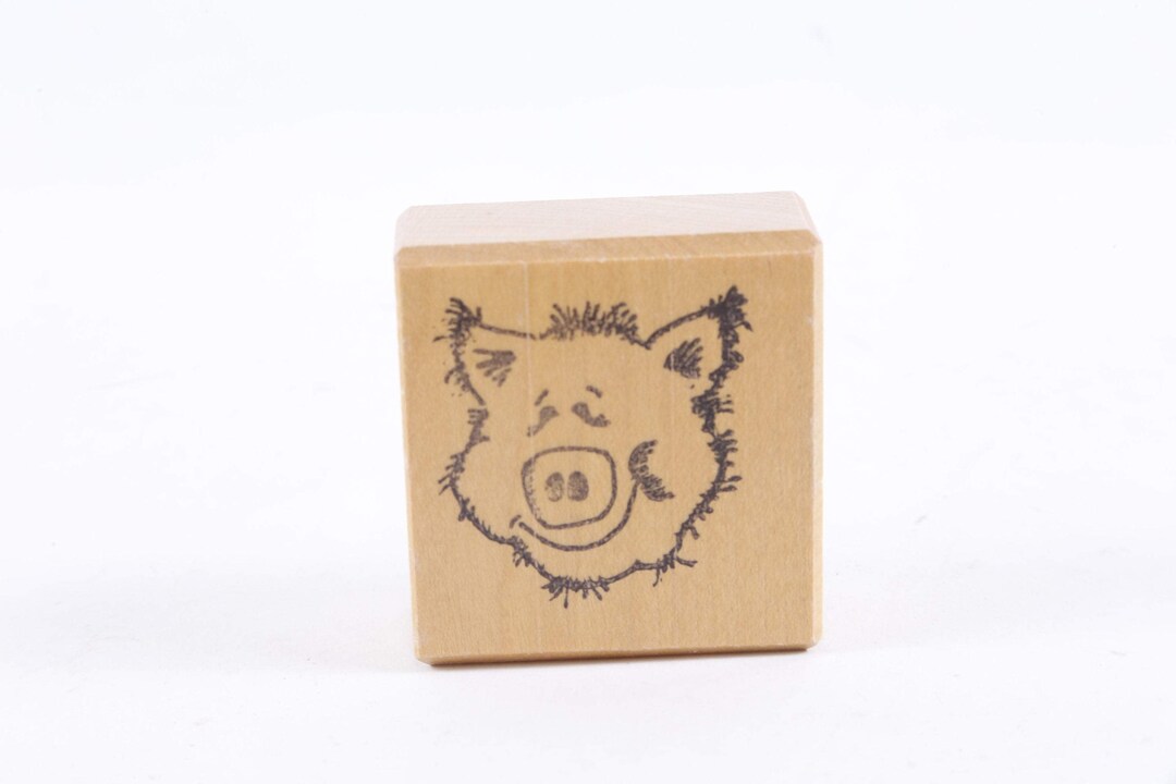 Pig Head Smiling Farm Animal Nature, Message Stamp, Wooden Rubber Stamp ...