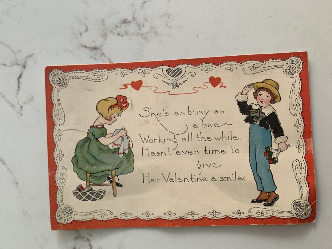 1920s, Valentine's Day, Girl, Boy, Bouquet, Love, Post Card, Antique ...