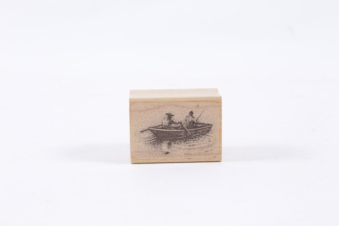 Fishing, Boat, Lake, River, Picture - Message Stamp - Wooden, Rubber ...